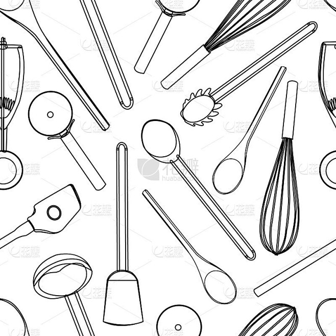 Seamless Kitchen Tools Pattern in Vector realistic
