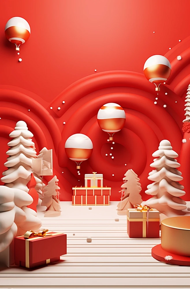 3d christmas party backdrops, in the style of yanjun cheng, simple ...