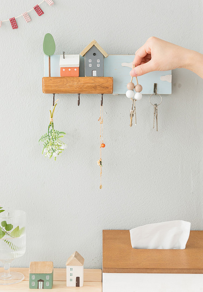 阿楹 墙上钥匙挂钩收纳窟窿遮丑 木进门入户玄关鞋柜装饰挂件壁画-tmall.com天猫