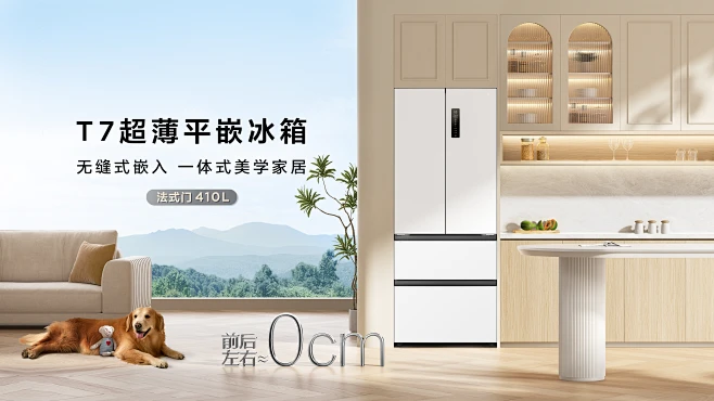 KV横版 TCL T7冰箱 绝美小冰箱 场景美图，创建信详情页家居美图。更多作品，站k：懿设计。小红s：壹元二公子。-花瓣网