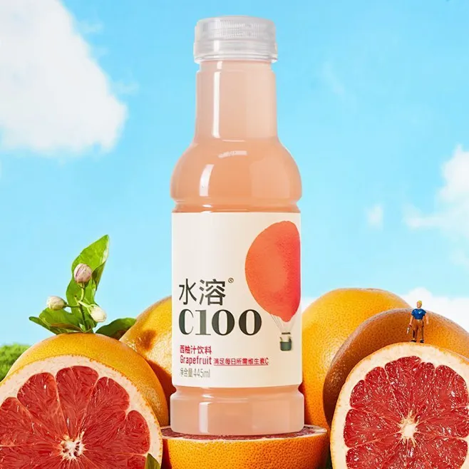 农夫山泉水溶C100复合果汁445ml每瓶整箱柠檬青皮桔维生素VC饮料-花瓣网