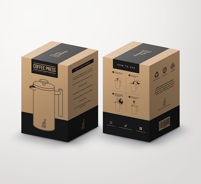 A stainless steel coffee press BOX | 99designs : 99designsから商品パッケージをチェックする。