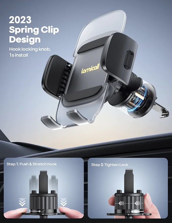 Amazon.com: Lamicall 车载通风口手机支架 - [2023 弹簧夹] 通风口手机支架支架,免提手机支架,360 度可调节手机通风口夹,适用于 iPhone,安卓智能手机,4 ...