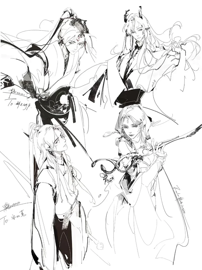 古风人物插画 速写线稿 - 小红书-花瓣网