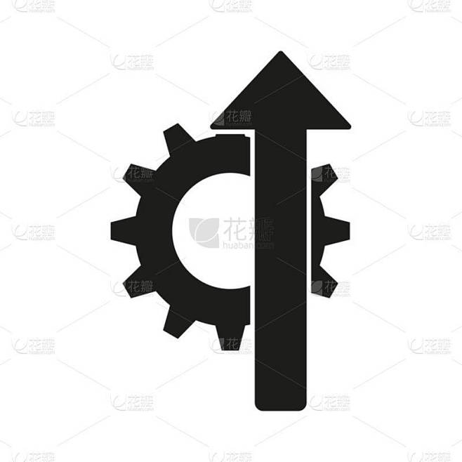 系统升级图标，齿轮与箭头，更新过程，安装软件，细线符号白色背景。EPS 10.