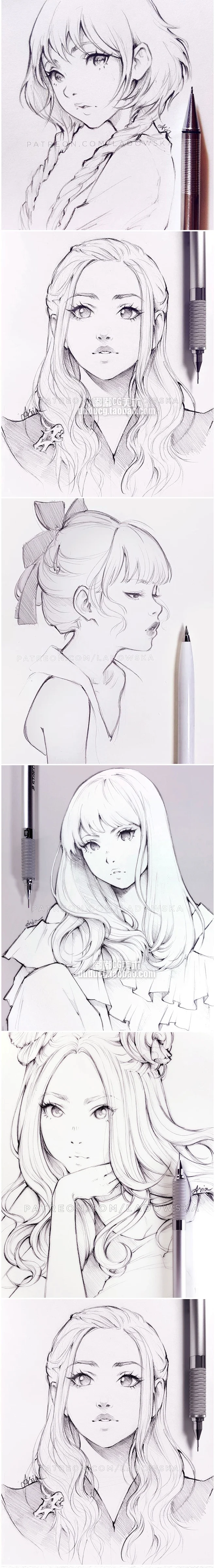 165 手绘素材Asia Ladowska 铅笔画法人物美女线稿速写绘画参考CG-淘宝网图片_黑白 速写图片素材-花瓣网