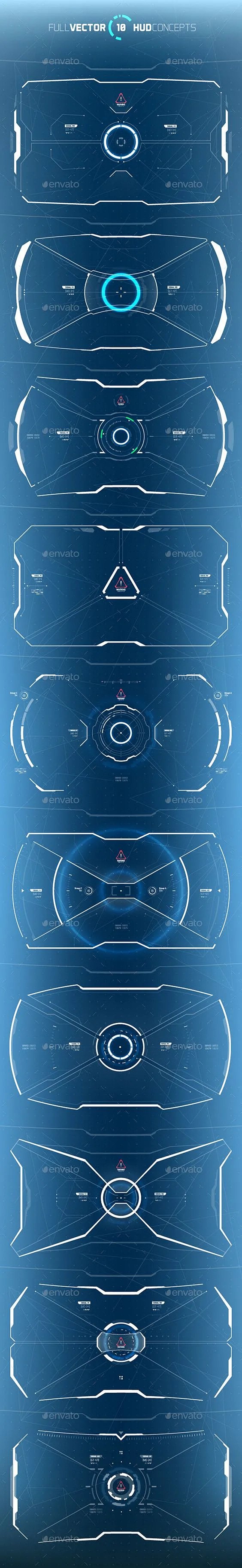 Conceptual 10 Futuristic Hi-Tech HUD Set - Decorative Symbols ...