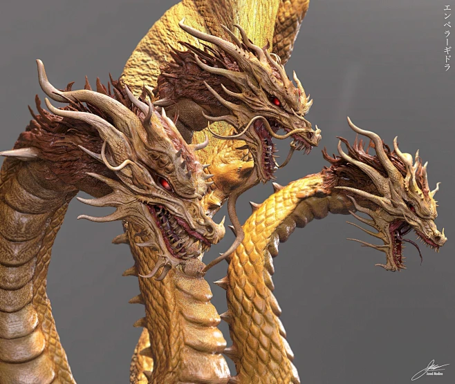 Feudal Japan King Ghidorah (Emperor Ghidorah) Redesign Concept-花瓣网