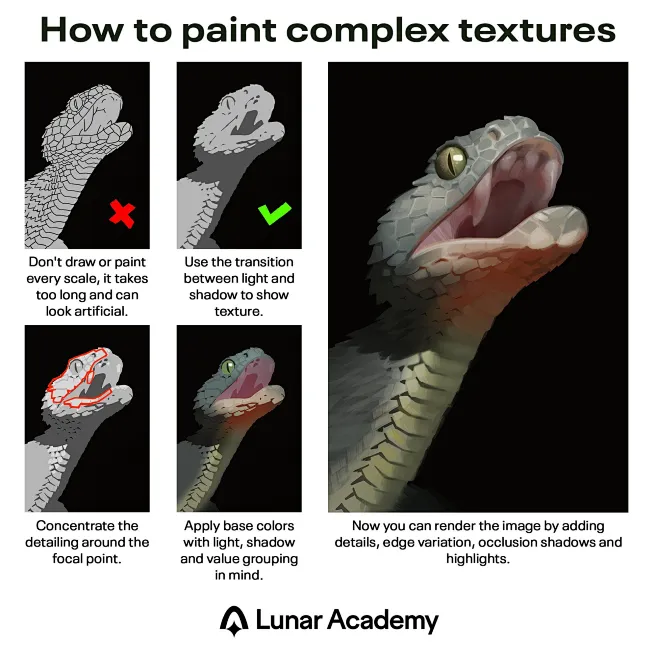 This may contain: instructions for how to paint complex textures in ...