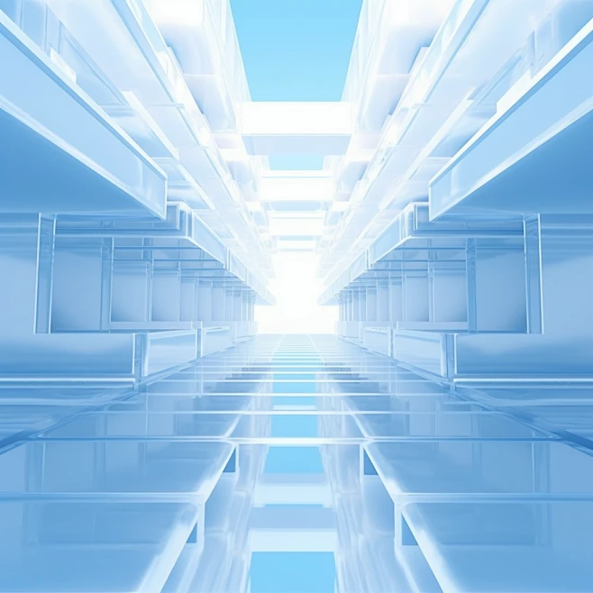 Light blue, symmetrical composition, ladder, grand space, structure ...