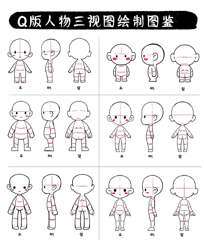 Q版人物三视图绘制图鉴-花瓣网