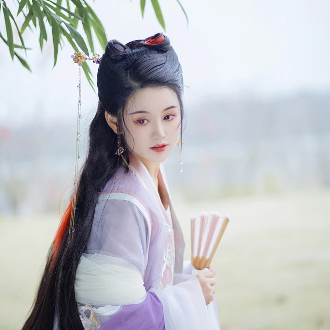 后雨山古风汉服头饰长月烬明七尾狐同款长流苏发簪紫色耳环影视剧-淘宝网-花瓣网