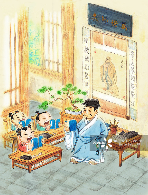 教师,尊敬,重的,古代,私塾正版图片素材