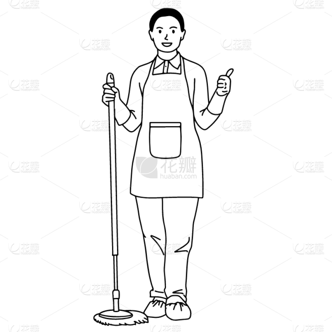 手绘-简笔画职业人物贴纸-清洁工