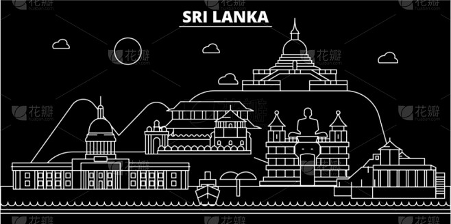 斯里兰卡,城市天际线,城市,建筑,地形,户外,夜晚,轮廓,直的,剪影