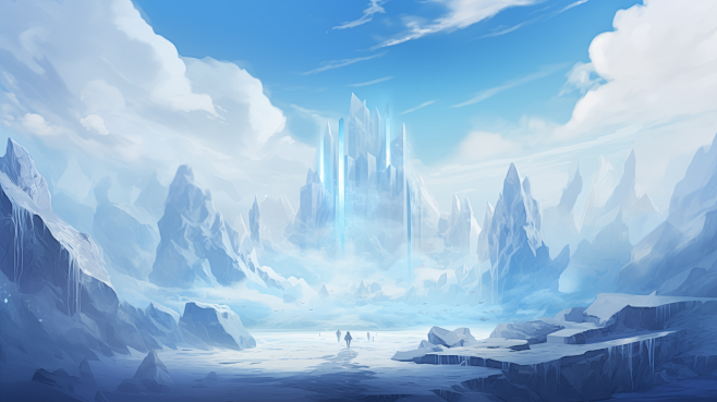 b7496_a_frozen_scene_with_several_icy_shapes_in_it_in_the_style ...