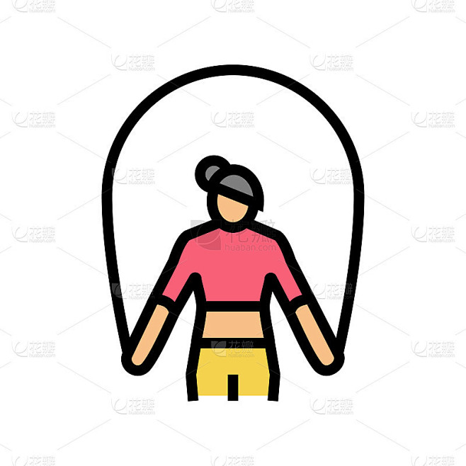 跳绳训练运动员颜色图标矢量插图