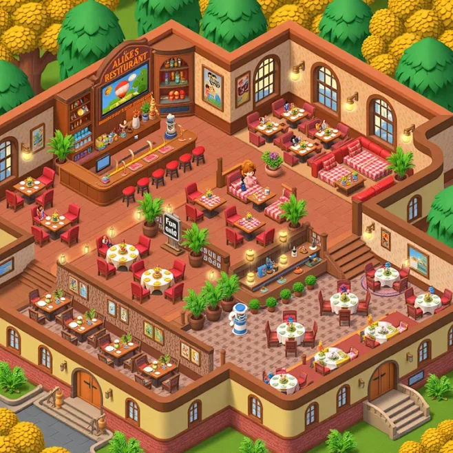 萧炎-俯视45度等距场景Q版餐厅Q版餐厅类-LoRA-萧炎-LiblibAI-花瓣网