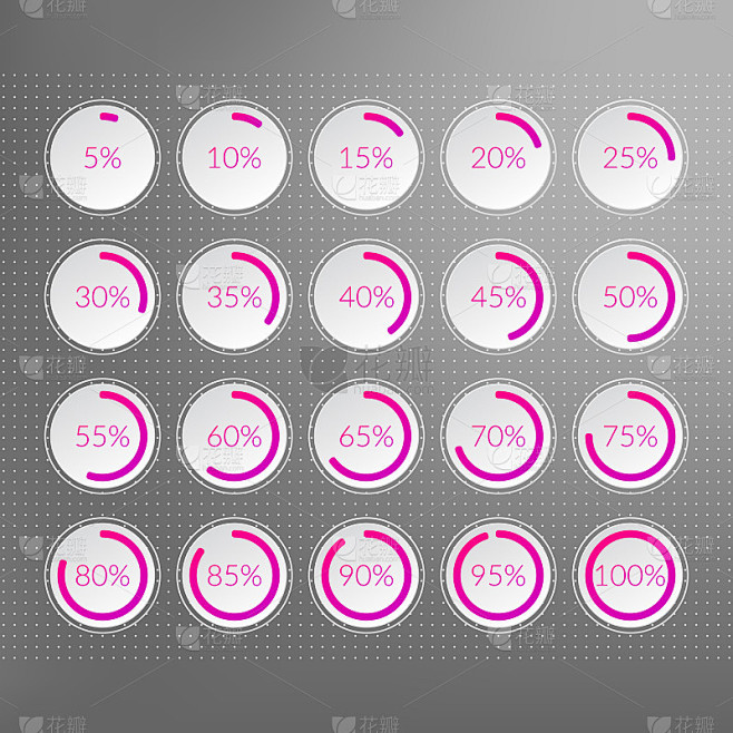 百分比矢量信息图表图标设置。5 10 15 20 25 30 35 40 45 50 55 60 6