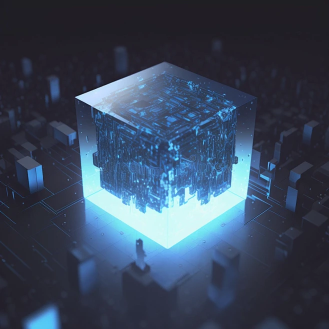 + the All Spark cube + glass cube shapes on top of a complex circuit ...