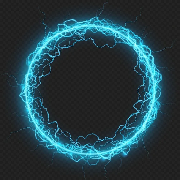 Round frame with charged energy elementary particle, glowing lightning ...