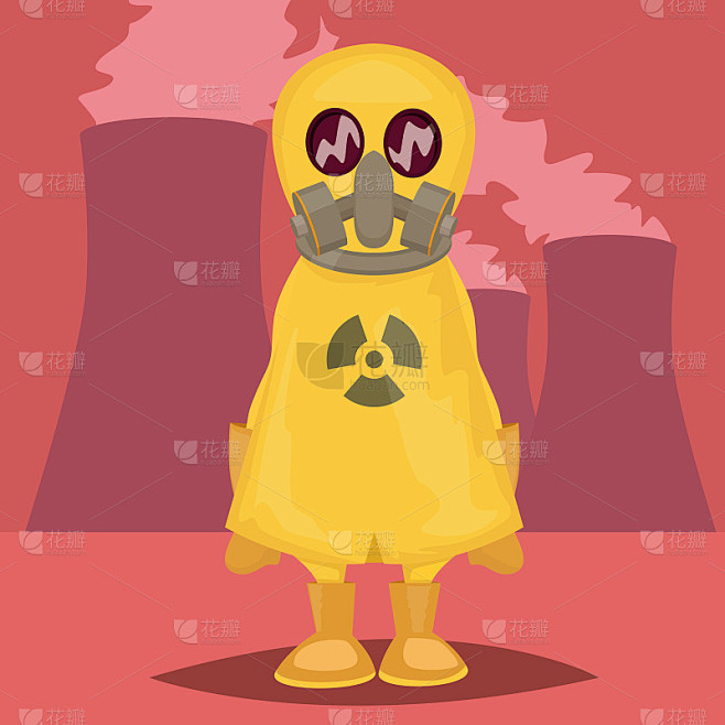 Character in radiation protective suit, cartoon st