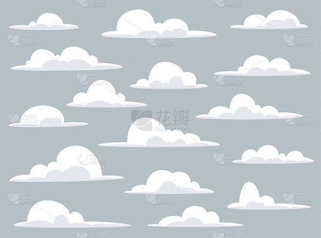 卡通云集合的各种矢量卡通云在蓝天的背景