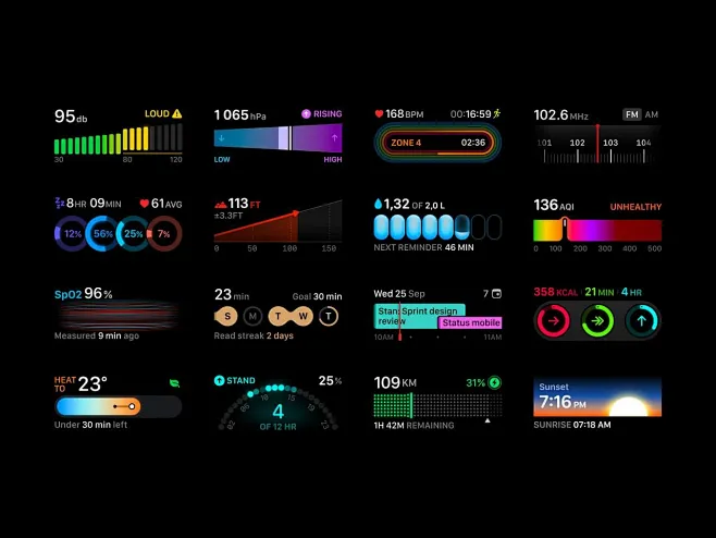 This may contain: a bunch of different types of dashboards on a black ...