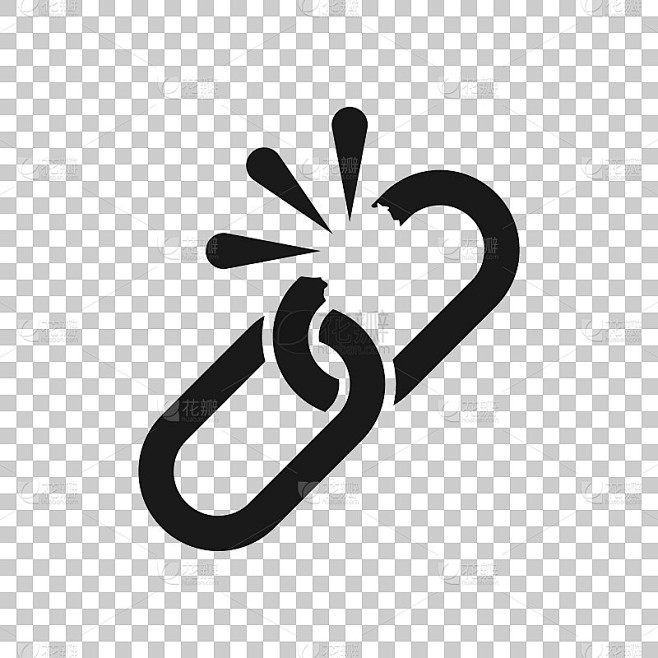 在透明风格的破链标志图标。断开链接矢量插图在孤立的背景。分离业务概念。