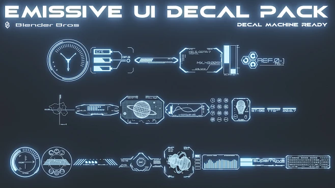 Emissive UI Decal Pack from Blender Bros - Decal Machine ready-花瓣网