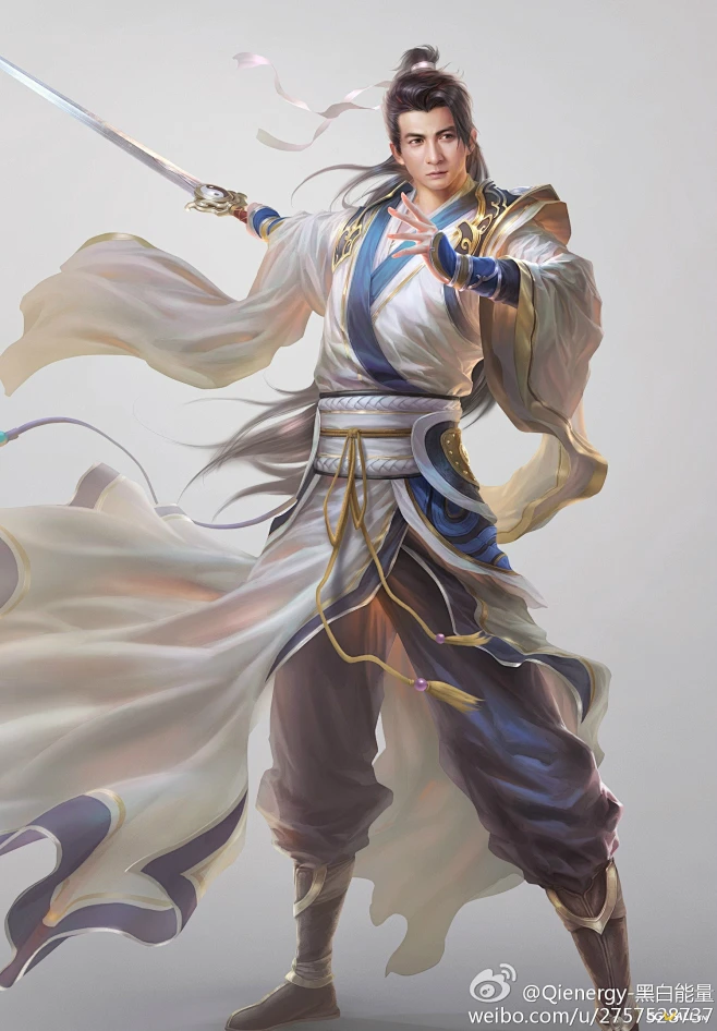 CGwall游戏原画网站_白发魔女传半身像一张男剑客人物海报图-花瓣网