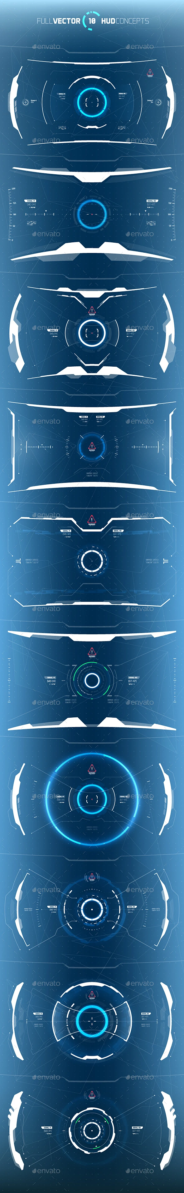 Conceptual 10 Futuristic Hi-Tech HUD Set - Miscellaneous Vectors-花瓣网