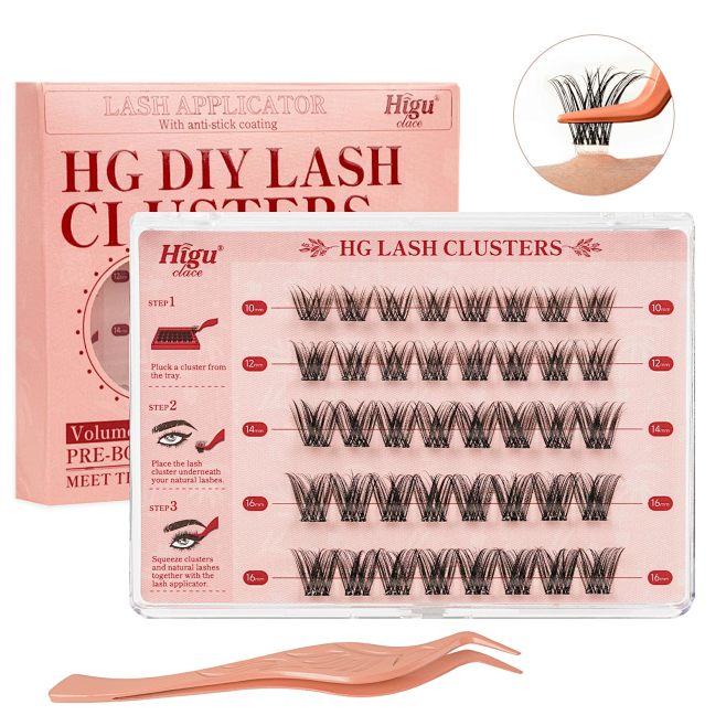 Higu Self Adhesive Lash Clusters 40pcs, D curl Mix10-16mm Press On Self ...