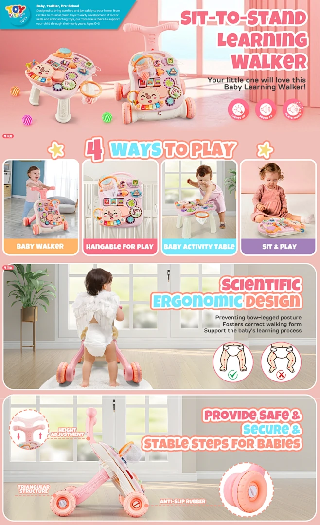 Amazon.com : TOY Life 3 in 1 Baby Push Walker and Activity Center for ...