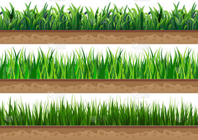 一套美丽的天然地面的草。用于矢量