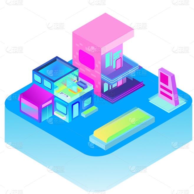 2.5D城市场景插画-建筑