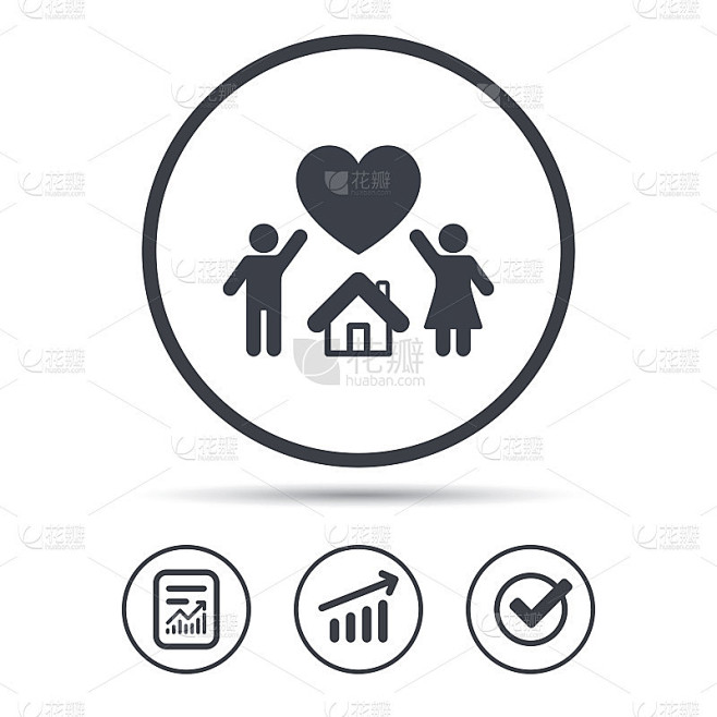 家庭图标。父亲，母亲和孩子的标志。