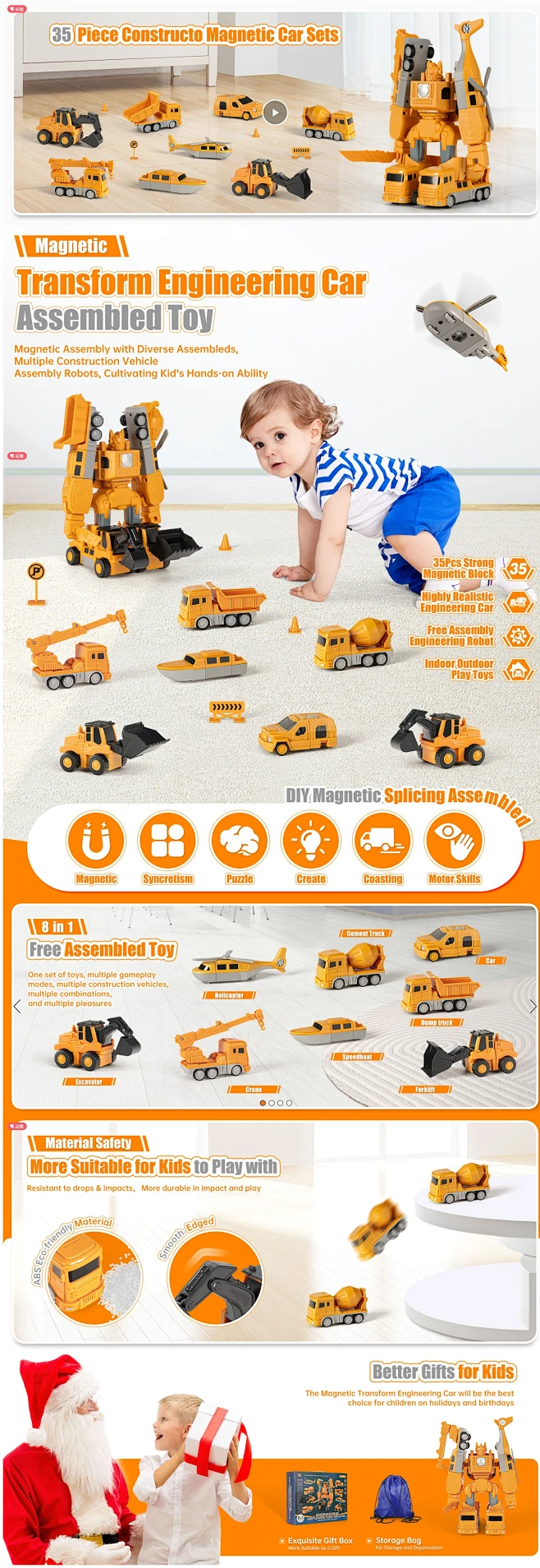 Amazon.com: Magnetic Transform Engineering Car Toy, Magnetic Cars and ...