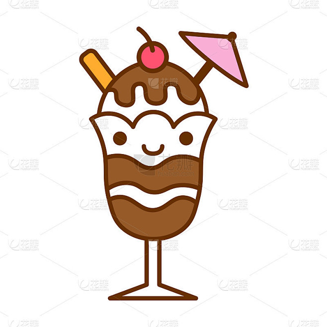 Cartoon Cute Sundae Icon Isolated On White Backgro