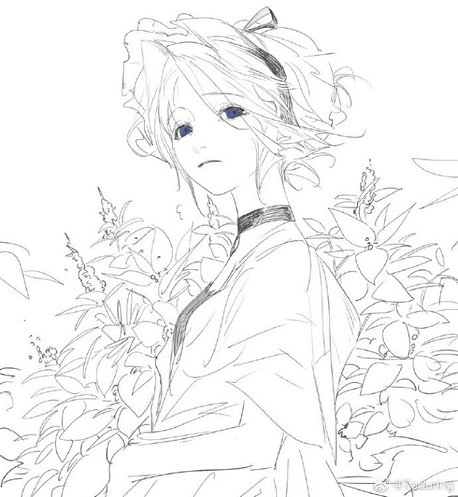 超好看的日系插画动漫人物高清线稿，临摹…材资料 (20)