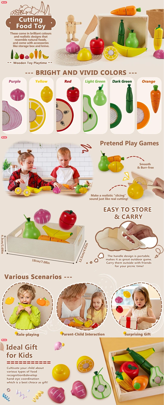 Amazon.com: HERSITY Wooden Play Food Set Cutting Fruits and Veggies Toys for Toddlers 1-3 ...