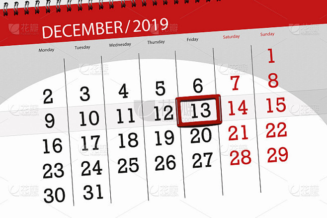 2019年12月的日历计划，截止日期，13日，周五