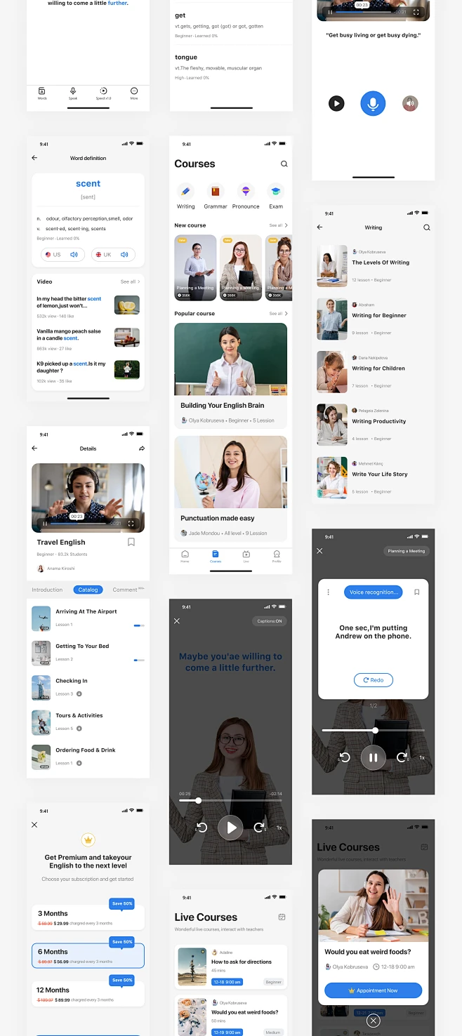 Blue english learning app - UI Kits : English learning, is a Language ...