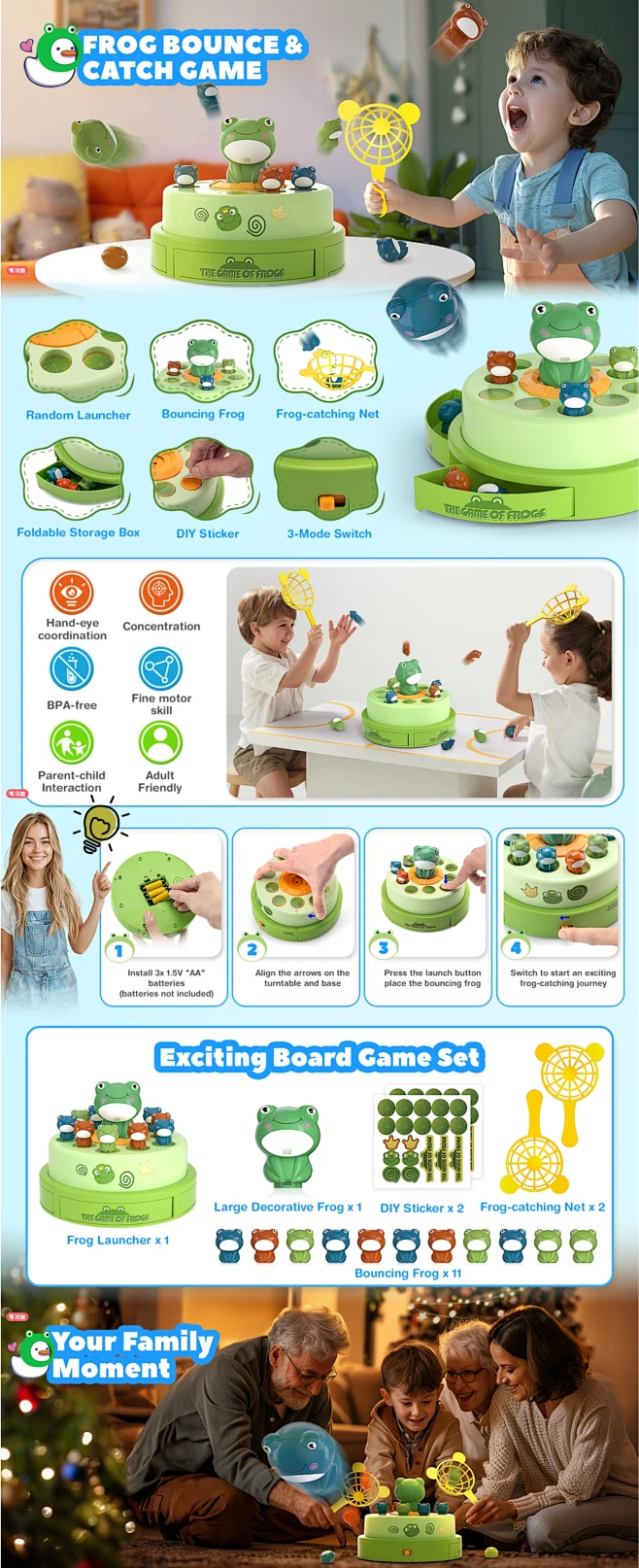 Amazon.com: UNEEDE Frog Bounce and Catch Game Toys,Popping Board Games ...