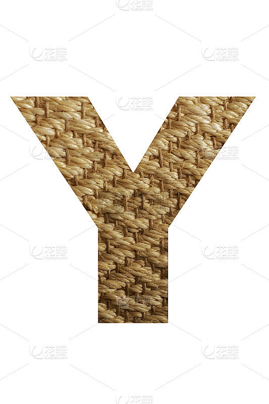 字母“Y”的字母编织的黄麻地毯。为一个设计项目，海报，明信片，邀请，小册子和相册的自然纤维字母收集的