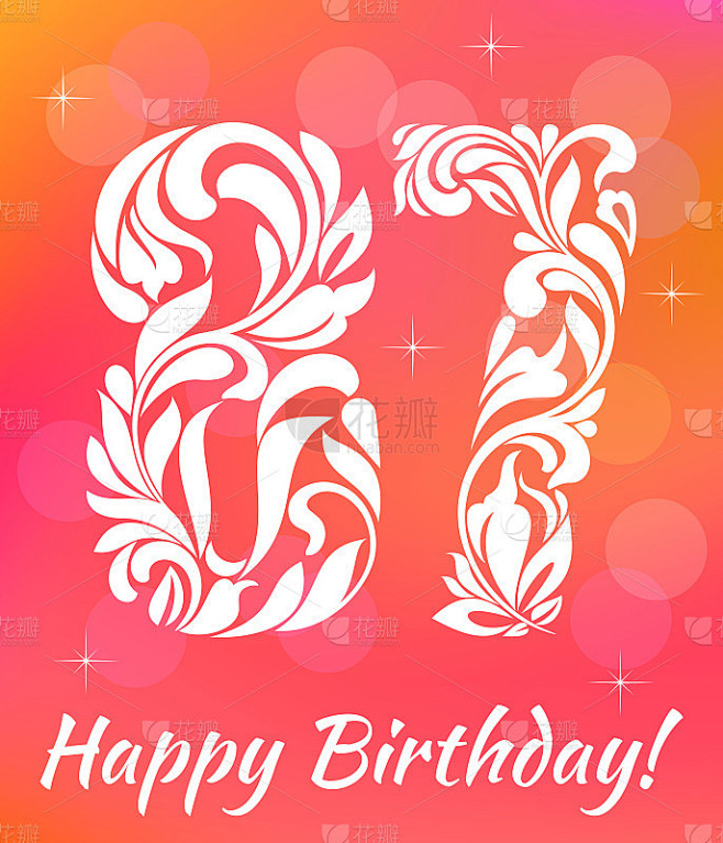 Bright Greeting card Template. Celebrating 87 year