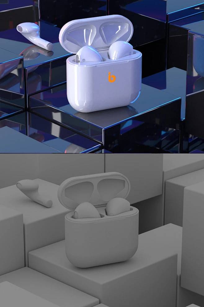 白色蓝牙耳机场景CR渲染C4D模型-花瓣网