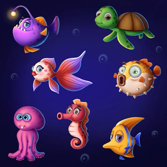 2D cartoon CG Character Character design fish game game design Render ...