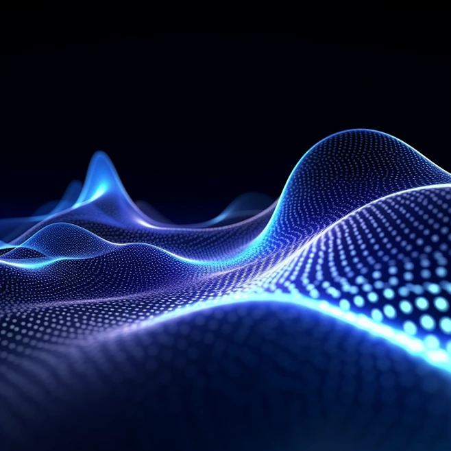 blue glow waves,in the style of dotted,3d space,abstract blue lights ...