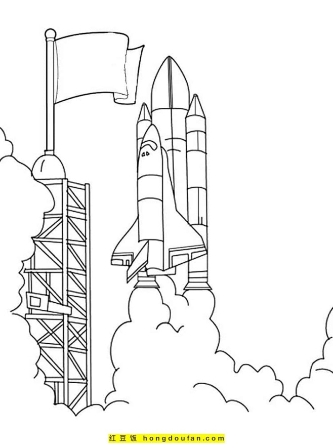 发挥想象追求星星！10脏宇宙飞船火箭太空科幻涂色简笔画-红豆饭小学生简笔画大全